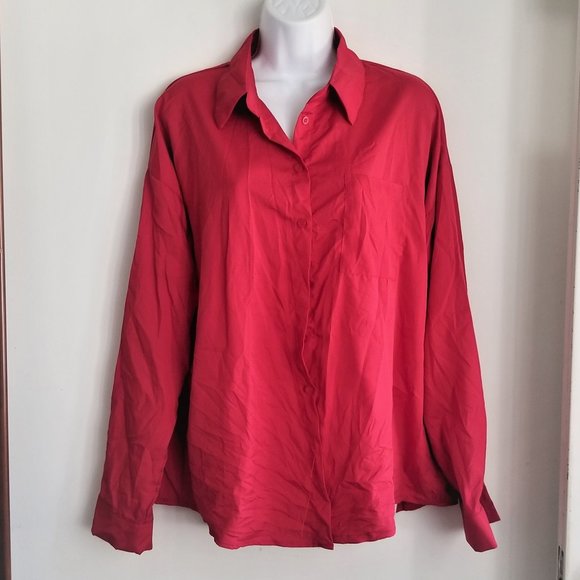 Orderplus | Tops | Nwt Raspberry Color Silklike Button Down Blouse ...
